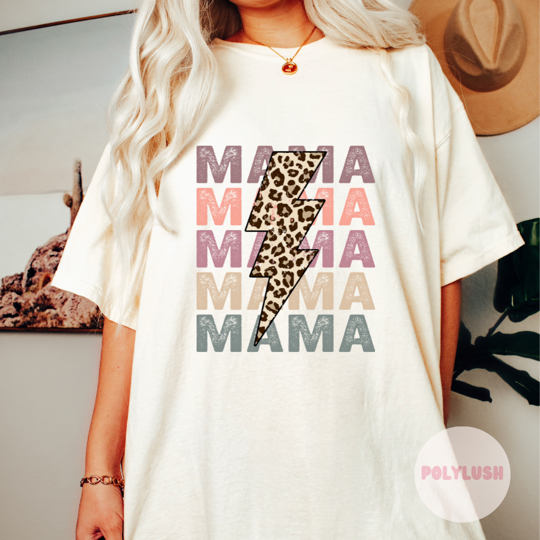 Mama Mama Mama, Cheetah Lighting Bolt DTF Transfer – Polylush